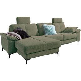 3C Carina Ecksofa &raquo;Burnaby bequem und modern, L-Form&laquo; 2 Kopfst&uuml;tzen, optional mit Schlaf- und motorischer Relaxfunktion gr&uuml;n Chenille-Optik (59, 7% 
