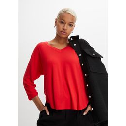 bonprix Damen T-Shirt, rot, Gr. 32, unifarben, Jersey, Obermaterial: 95% Viskose, 5% Elasthan, Shirts, l&auml;ssige Passform, Vokuhila Schnitt mit