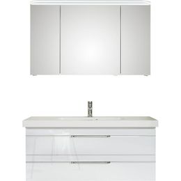 Badm&ouml;bel-Set &raquo;Balto Sprint 2-teilig, Mineralmarmor-Waschtisch mit LED-Spiegelschrank&laquo; 2 Stk. tlg. wei&szlig; Holzwerkstoff B/H/T: 123cmcm x 200cmcm x 