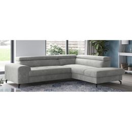 COTTA Ecksofa &raquo;Aura L-Form, B: 260 cm&laquo; mit Schlaffunktion, Bettkasten & Kopfteilverstellung grau B/H/T: 260cm x 210cm, Struktur weich, Ottomane rechts