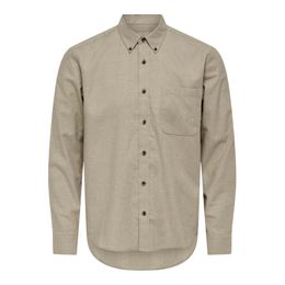 Only & Sons ONLY & SONS Herren Langarmhemd "ONSJUPITER REG FIT LS SHIRT NOOS", beige, Gr. XXL, meliert, Web, Obermaterial: 100% Baumwolle, Hemden, mit Button