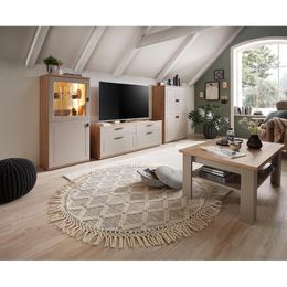 Tom Tailor HOME Teppich &raquo;Colored Macrame&laquo; rund 10 mm H&ouml;he Handweb Teppich, reine Wolle, handgewebt, mit Fransen, Scandi Design beige Schurwolle B : 