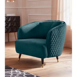 Home Affaire Sessel &raquo;Oradea Cocktailsessel&laquo; mit eleganter Steppung auf R&uuml;ckseite der R&uuml;ckenlehne blau Samtoptik (100% Polyester) Samtoptik, B/H/T: 