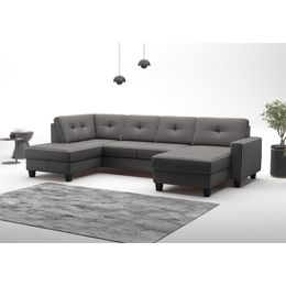 OTTO home Wohnlandschaft &raquo;Varese&laquo; wahlweise mit Schlaffunktion und Bettkasten braun B/H/T: 304cm x 91cm x 170cm, NaturLEDER Stoff, Ottomane links, 