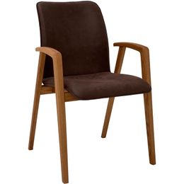 massivline&more Armlehnstuhl &raquo;Casablanca 10, Stuhl, Esszimmerstuhl, K&uuml;chenstuhl&laquo; () 2 Stk.Massivholz: Wildeiche ge&ouml;lt braun Polyester B/H/T: 56cm x 