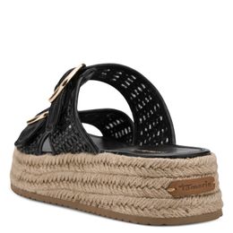 Tamaris Damen Pantolette, Gr. 39, schwarz, Bast, Lederimitat, unifarben, Schuhe, Plateau, Sommerschuh, Schl&uuml;pfschuh mit sommerlicher Lochung
