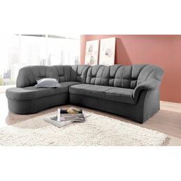 DOMO collection Ecksofa &raquo;Papenburg, zeitlose R&uuml;ckensteppung, elegante Armlehne, L-Form&laquo; mit Ottomane, wahlweise mit Bettfunktion grau Kunstleder 