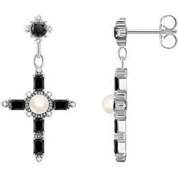 Thomas Sabo Damen Thomas Sabo Paar Ohrh&auml;nger &raquo;Cross Romance, Kreuz&laquo; mit Zirkonia (synth.) - mit S&uuml;&szlig;wasserzuchtperle bunt 3,5mm, Perlen Silber 925 (