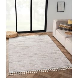 MyFlair Teppich &raquo;Enya&laquo; rechteckig 17 mm H&ouml;he Uni Farben, Hoch-Tief Effekt, mit Fransen, besonders weich wei&szlig; Polyester B : 140cm 1 Stk., 17mm, L: 200cm