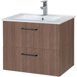 Welltime Waschtisch &raquo;Trento in verschiedenen Ausf&uuml;hrungen inkl. Waschbecken&laquo; Badm&ouml;bel in Breite 60 cm, Badschrank Waschplatz mit 2 Schubladen braun 