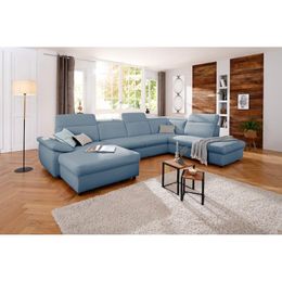 OTTO home Wohnlandschaft &raquo;Mauritius U-Form&laquo; mit Kopfteil- und Armlehnverstellung, wahlweise mit Schlaffunktion blau Struktur fein (100% Polyester);