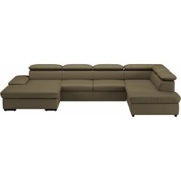 Sit & More sit&more Wohnlandschaft &raquo;Alcudia U-Form&laquo; wahlweise mit Schlaffunktion gr&uuml;n B/H/T: 349cm x 73cm x 226cm, NaturLEDER , Ottomane rechts,mit 