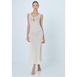 LSCN BY LASCANA Damen Strandkleid, beige, Gr. 34, unifarben, Strick, Obermaterial: 82% Viskose, 18% Polyester, Kleider, Midikleid, Strickkleid