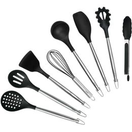 Kochbesteck-Set &raquo;Hanseatic PREMIUM, 8-tlg. K&uuml;chenhelfer-Set&laquo; mit Edelstahlgriffen und Aufh&auml;ngung schwarz Edelstahl 18/10, Silikon Einheitsgr&ouml;&szlig;e