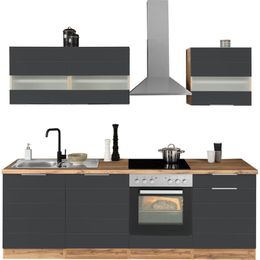 KOCHSTATION K&uuml;chenzeile &raquo;KS-Luhe&laquo; 240 cm breit, wahlweise mit oder ohne E-Ger&auml;ten, gefr&auml;ste MDF-Fronten grau B/H/T: 240cm x 60cm, ohne E-Ger&auml;te