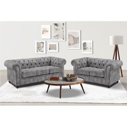 OTTO home Sitzgruppe &raquo;Chesterfield&laquo; 2 Stk. tlg. hochwertige Knopfheftung, bestehend aus 2- und 3-Sitzer grau B/H/T: 74cm x 89cm, Luxus-Microfaser 