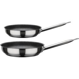 GSW Pfannen-Set &raquo;Le Chef PROFILE&laquo; Edelstahl 18/8 Set, je 1 Bratpfanne &Oslash; 24/28 cm, H: 6 cm, 2 Stk. tlg. Induktion silber &Oslash; 28cm