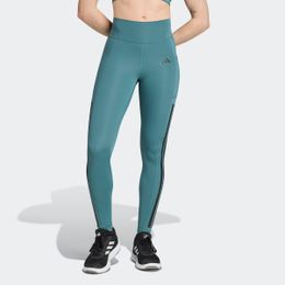 Damen Trainingstights "OPTIME 3-STREIFEN FULL LENGTH LEGGINGS", gr&uuml;n, Gr. L, adidas Performance, Obermaterial: 77% Polyester, 23% Elasthan, Hosen