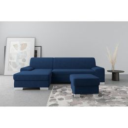 DOMO collection Ecksofa &raquo;Anzio L-Form, whlw. Bettfunktion, Federkern, hochwertig, Breite 271 cm&laquo; Mit Bettfunktion, Recamiere links, Samtoptik, marine 