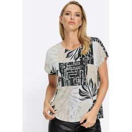 Heine Damen T-Shirt "Druck-Shirt"sand, schwarz, bedruckt, Gr. 42, bedruckt, gemustert, mehrfarbig, 95% Viskose, 5% Elasthan, Shirts