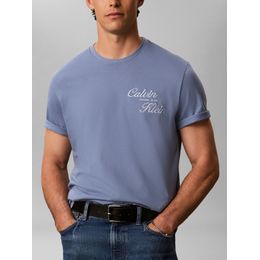 Herren T-Shirt "CALVIN KLEIN", blau, Gr. XL, Calvin Klein Jeans, unifarben, Web, Obermaterial: 100% Baumwolle, Shirts, Regular fit mit Print