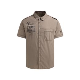 CAMP DAVID Herren Kurzarmhemd, beige, Gr. M, Popeline, Material: 100% Baumwolle, Hemden, mit Kentkragen