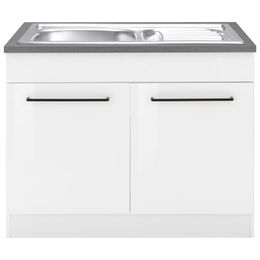 KOCHSTATION Sp&uuml;lenschrank &raquo;KS-Tulsa&laquo; 100 cm breit, 2 T&uuml;ren, Metallgriff, MDF Front, inkl. Einbausp&uuml;le wei&szlig; wei&szlig;, B/H/T: 100cm x 85cm x 60cm, T&uuml;ren: 2 