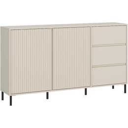 Home Affaire Sideboard &raquo;viel Stauraum, Soft Close, 2 T&uuml;ren und 3 Schubkasten&laquo; mit Metallf&uuml;&szlig;en, Breite 158 cm, grifflos, Fronten geriffelt 