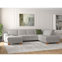 Sit & More sit&more Wohnlandschaft &raquo;Dundee U-Form&laquo; mit Federkern und Massivholzf&uuml;&szlig;en, wahlweise mit Kopfteilverstellung silber B/H/T: 338cm x 86cm x 219cm, 