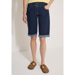 Cecil Damen Bermudas "Style Neele", blau, Gr. 25, unifarben, Denim/Jeans, Obermaterial: 68% Baumwolle, 31% Polyester, 1% Elasthan. Futter: 52%