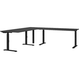 Germania Schreibtisch &raquo;Mailand&laquo; Mechanisch h&ouml;heneinstellbarer Winkelschreibtisch mit einem St&uuml;tzfu&szlig; grau B/H/T: 240cm x 91cm x 220cm