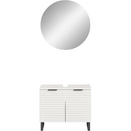 Welltime Badm&ouml;bel-Set &raquo;Litica, Breite 70 cm, hochwertige Rillenfr&auml;sung, Metallkufen&laquo; 2 Stk. tlg. wei&szlig; B/H/T: 70cmcm x 193cmcm x 34cmcm