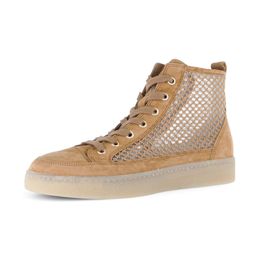Gabor Damen Plateausneaker, Gr. 40, braun, Textil, Ziegenveloursleder, Schuhe, Schn&uuml;rschuh, Freizeitschuh, High-Top-Sneaker mit modischer Stickerei