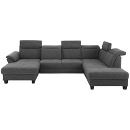 OTTO home Wohnlandschaft &raquo;Solvei U-Form&laquo; Sitztiefenverstellung und Federkern, wahlweise Kopfteilverstellung grau Struktur (100% Polyester);Luxus-