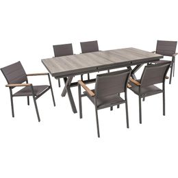 Garden Pleasure Garten-Essgruppe &raquo;, Tischgruppe &raquo;RANA/DAVINA Set 03&laquo;&laquo; Set, 7 Stk. tlg. 6 St&uuml;hle (stapelbar), 1x Ausziehtisch LxB: 200-260 x100 cm grau Teak FSC 100% 