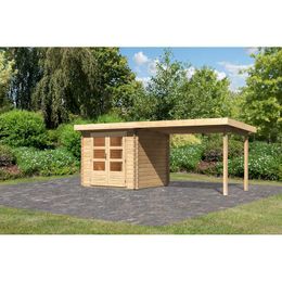 Karibu Gartenhaus &raquo;Schlo&szlig;see 2&laquo; mit Anbaudach beige Holzwerkstoff ohne Fu&szlig;boden, ohne Dacheindeckung