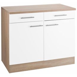 Optifit Unterschrank &raquo;Kalmar&laquo;, Breite 100 cm wei&szlig; Eiche-hell s&auml;gerau, B/H/T: 100cm x 85cm x 60cm, Schubladen: 2 Stk. T&uuml;ren: 2 Stk.