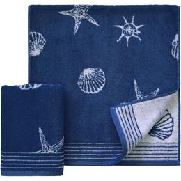 Dyckhoff Handt&uuml;cher &raquo;Seashell&laquo; mit Muschelmuster blau Walkfrottee, Obermaterial: 100% Baumwolle B/L: 50cmx100cm, 2 Stk., Muscheln Seestern, Walkfrottee