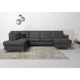 Home Affaire Wohnlandschaft &raquo;Palmera U-Form, B: 308 cm&laquo; optional Schlaffunktion & Bettkasten, Federkern grau Luxus-Microfaser (100% Polyester);