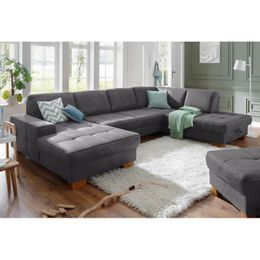 OTTO home Wohnlandschaft &raquo;Puccini U-Form&laquo; mit Federkern, Sitztiefenverstellung, Kontrastnaht grau Luxus-Microfaser (100% Polyester);Luxus-Microfaser 