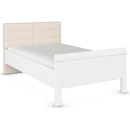 Rauch Bett &raquo;Bett Einzelbett Stollenbett EVELYN&laquo; in Komforth&ouml;he mit Polsterkopfteil in elegantem Stil MADE IN GERMANY wei&szlig; Liegefl&auml;che L&auml;nge B: 200cm x