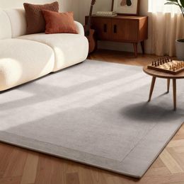 Villeroy & Boch Teppich &raquo;Wollteppich Kivi&laquo; rechteckig 17 mm H&ouml;he Handgewebt, Wolle, Bord&uuml;re, Einfarbig, L&auml;ufer, Wohnzimmer, Modern grau Nylon, Wolle B : 160cm 1 Stk.,