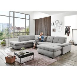 Die PlanBar Ecksofa &raquo;MP-IN16012 U-Form, mit Kaltschaum-Polsterung&laquo; inkl. Sitztiefenverstellung wahlweise mit weiteren Funktionen silber 85% Polyester;