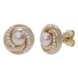 Firetti Damen Paar Ohrstecker &raquo;Schmuck Geschenk Silber 925 Ohrschmuck Ohrringe Kreis rund&laquo; mit Zirkonia (synth.) - mit S&uuml;&szlig;wasserzuchtperle gold 5mm, 