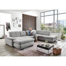 Die PlanBar Ecksofa &raquo;MP-IN16012 U-Form, mit Federkern-Polsterung&laquo; inkl. Sitztiefenverstellung wahlweise mit weiteren Funktionen silber 85% Polyester;