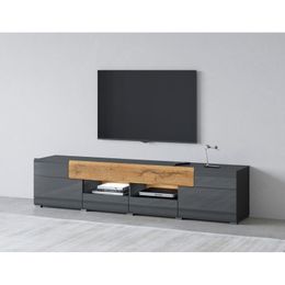 OTTO home Lowboard &raquo;Toledo,Breite 209cm, trendige TV-Schrank mit dekorative Fr&auml;sungen&laquo; TV-Board ohne Beleuchtung, TV-Kommode mit viel Stauraum schwarz