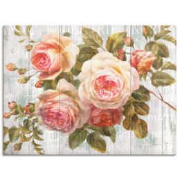 Artland Wandbild &raquo;Vintage Rosen auf Holz&laquo; Blumen 1 Stk. tlg. als Leinwandbild, Poster in verschied. Gr&ouml;&szlig;en pink Leinwand B/H/T: 120cm x 90cm, Leinwandbild 