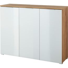Germania Schuhschrank &raquo;Telde&laquo; Breite 134cm, Soft-close, verstellbare B&ouml;den, ES-Glas, Made in Germany wei&szlig; B/H/T: 134cm x 105cm x 40cm, T&uuml;ren: 3 Stk.