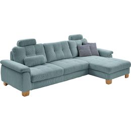Die PlanBar Ecksofa &raquo;PP-LA19101 L-Form, Breite 316 cm&laquo; wahlweise mit Schlaffunktion und verstellbaren Kopfst&uuml;tzen, in Cord blau 88% Polyester;12% 