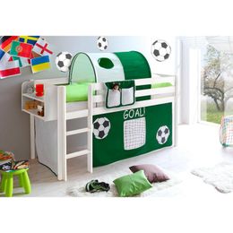 Ticaa Hochbett &raquo;Malte&laquo; mit Rollrost und in verschiedenen Ausf&uuml;hrungen wahlweise mit Matratze gr&uuml;n Mit Vorhang, Liegefl&auml;che B/L: 90cm x 200cm, kein H&auml;rtegrad